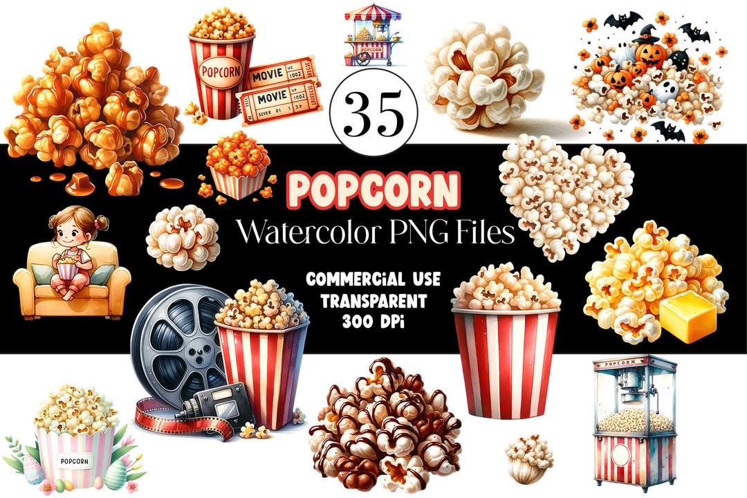 Watercolor Popcorn PNG Carnival Clipart Popcorn Bucket Popcorn Machine ...
