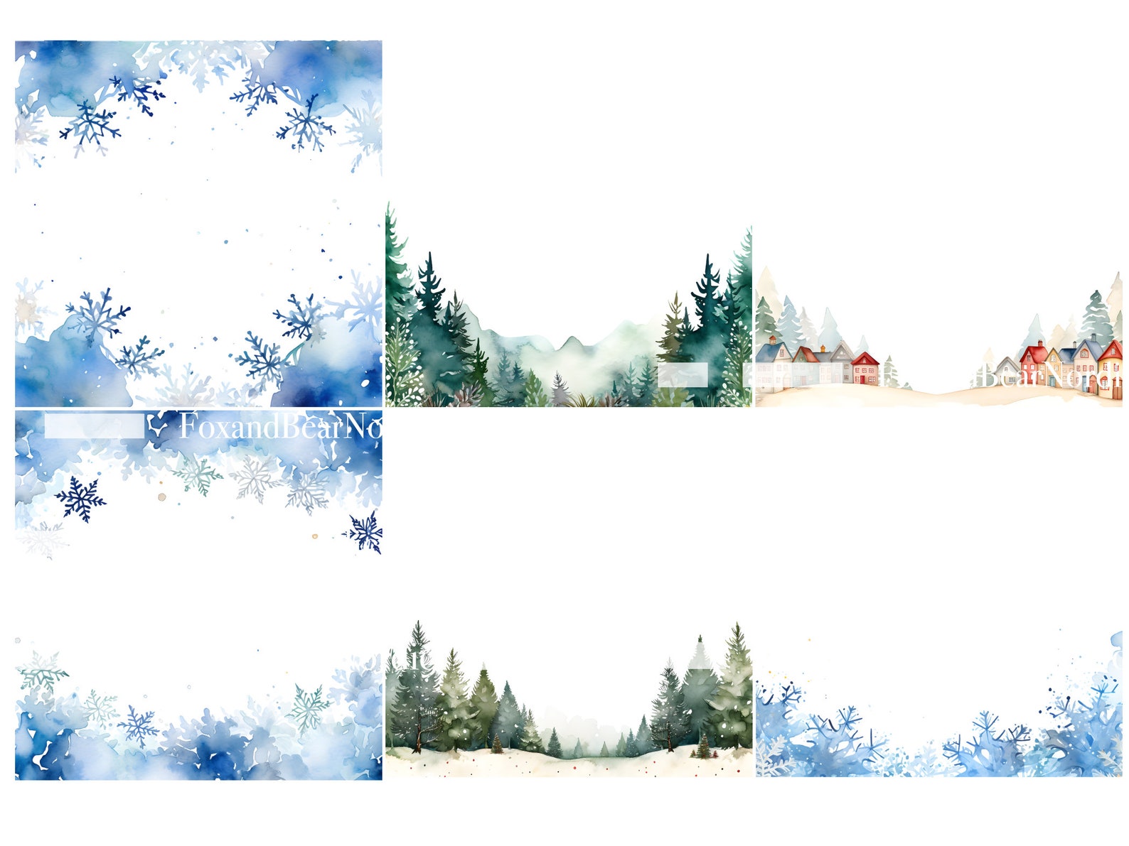 Snowflake Border Watercolor Clipart Winter PNG Commercial Use ...