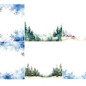 Snowflake Border Watercolor Clipart Winter PNG Commercial Use ...