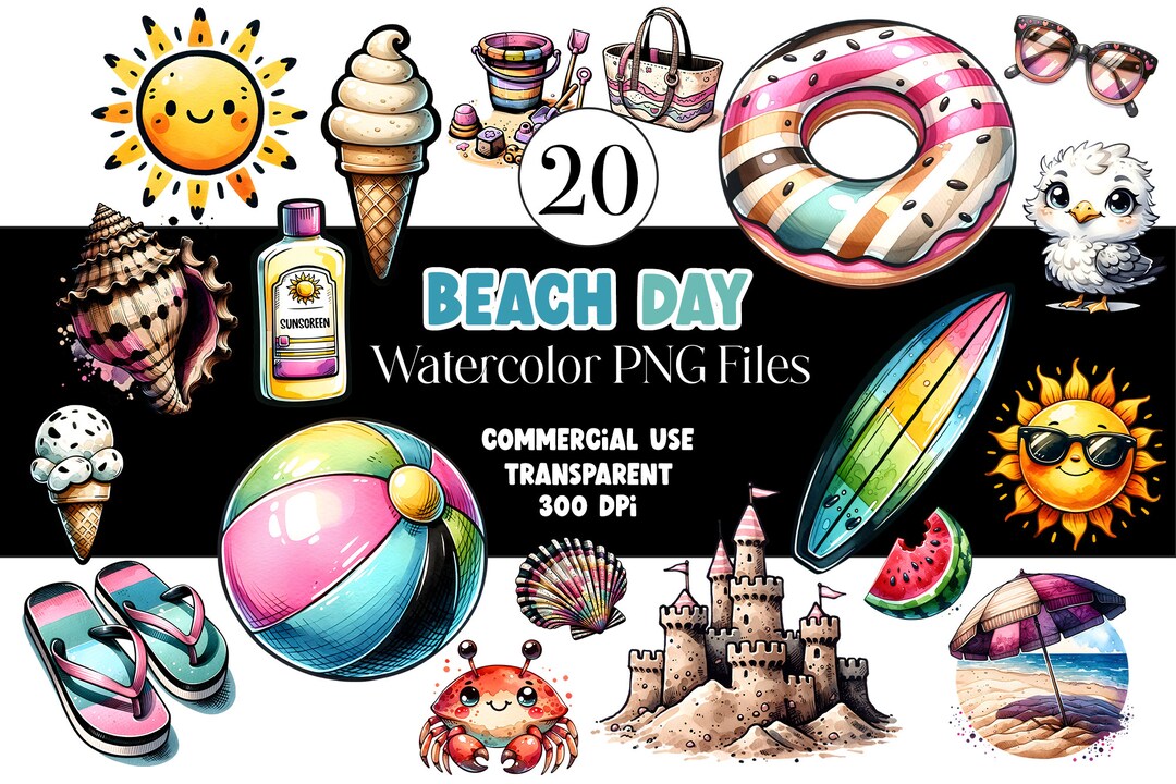 Summer Beach Clipart Watercolor Ice Cream Clipart Summer Clipart Ice ...