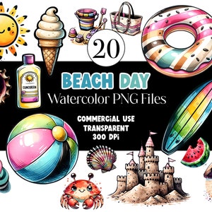Summer Beach Clipart Watercolor Ice Cream Clipart Summer Clipart Ice ...