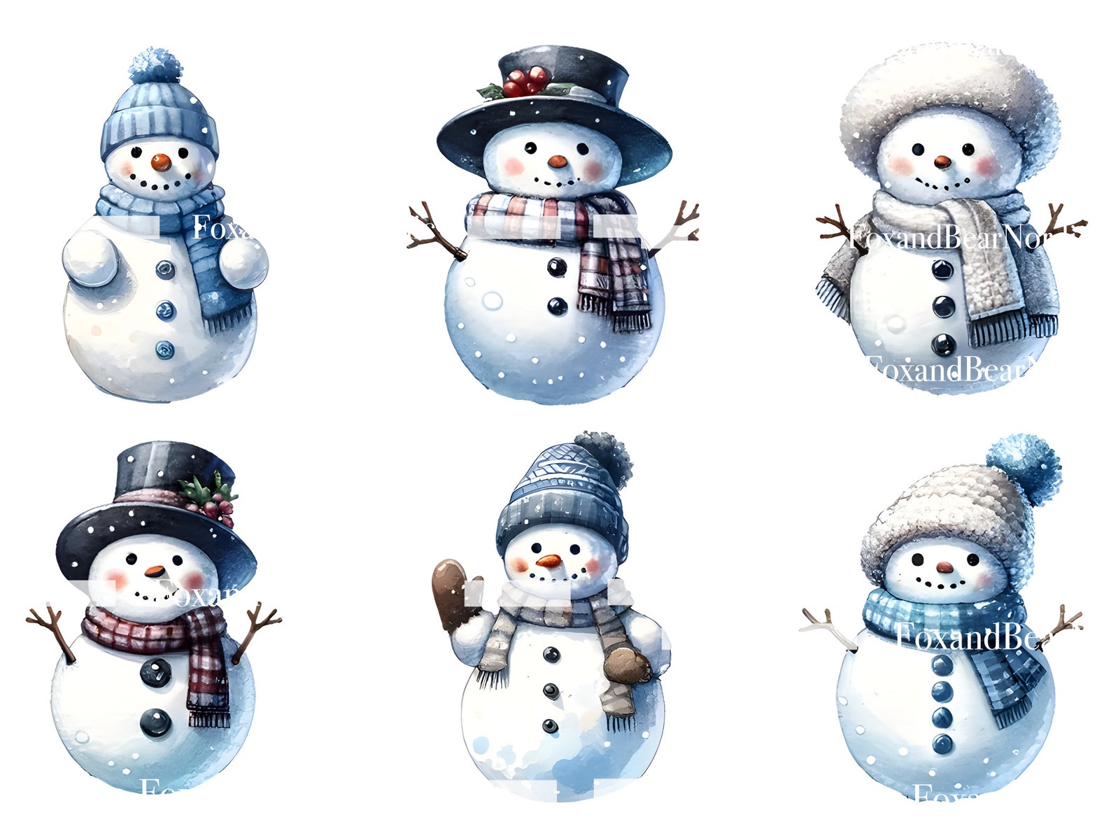 Snowman Clipart Snowman PNG Watercolor Clipart Winter PNG - Etsy