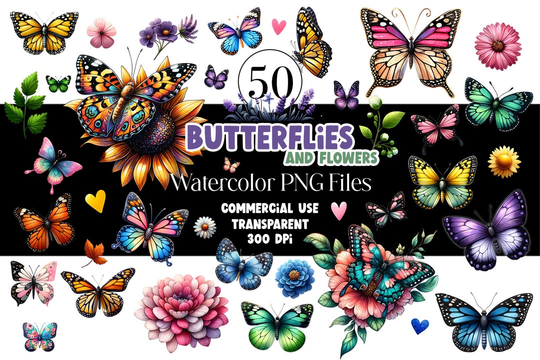 Watercolor Butterfly Clipart Butterflies PNG Bundle Watercolor Clipart ...
