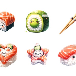 Watercolor Kawaii Sushi Clipart Food Clipart Salmon Sushi Stickers ...