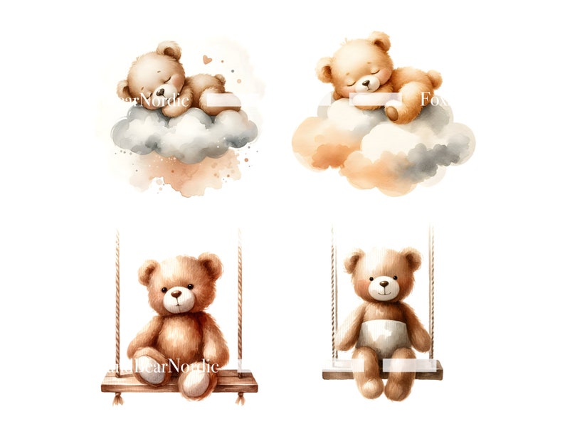 Watercolor Teddy Bear Clipart Cute Teddy Bear Clip Art Teddy - Etsy
