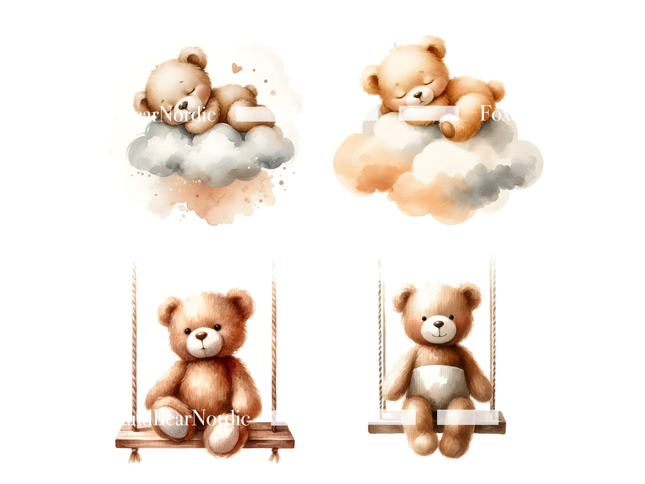 Watercolor Teddy Bear Clipart Cute Teddy Bear Clip Art Teddy - Etsy