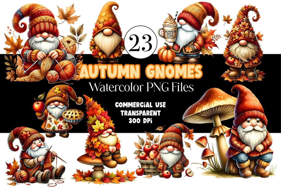 Watercolor Fall Gnome Clipart Autumn Gnome PNG Thanksgiving Gnome Clip ...
