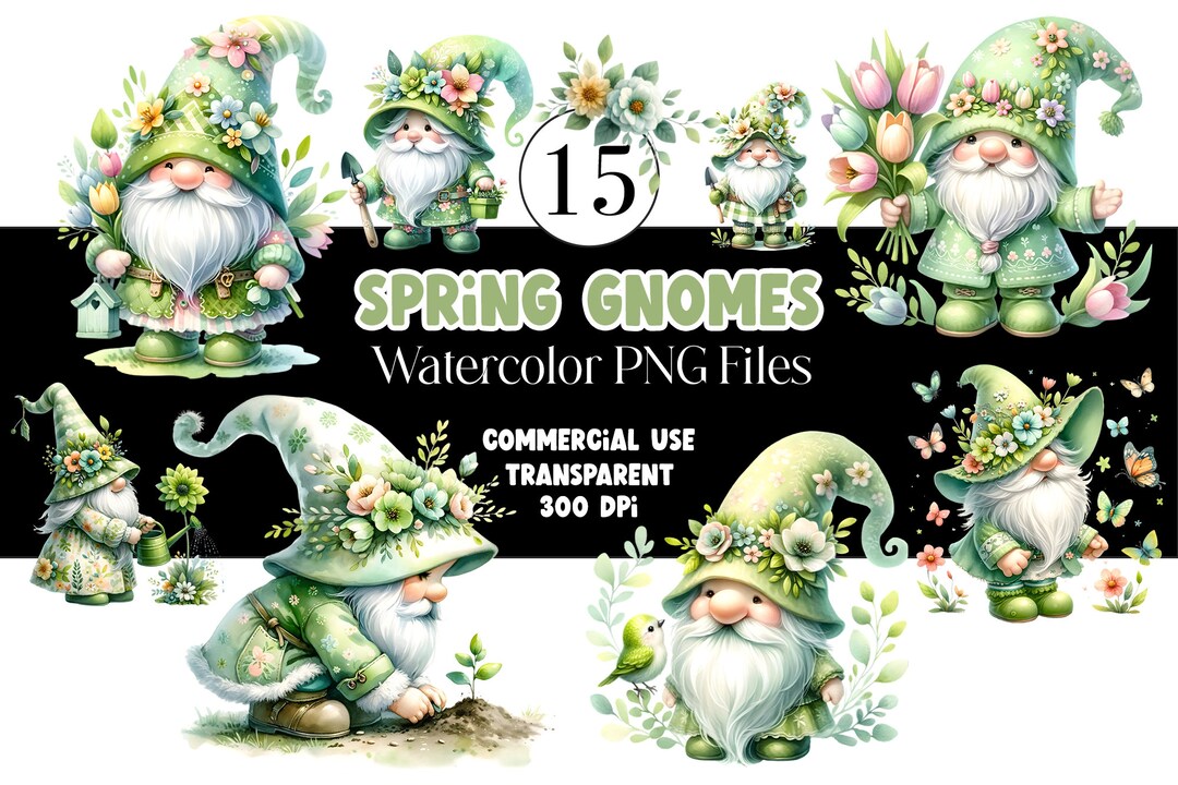 Watercolor Spring Gnome Clipart Pastel Gnome PNG Garden Gnome Clip Art ...