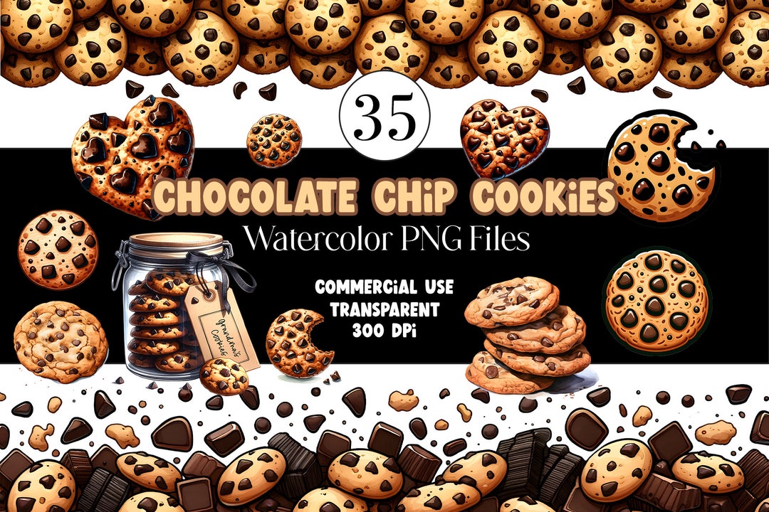 Watercolor Cookie Clipart Chocolate Chip Cookies Border Food Clipart ...