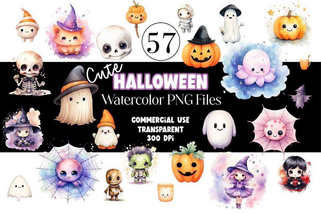 Watercolor Clipart Halloween PNG Commercial Use Spooky Season PNG ...