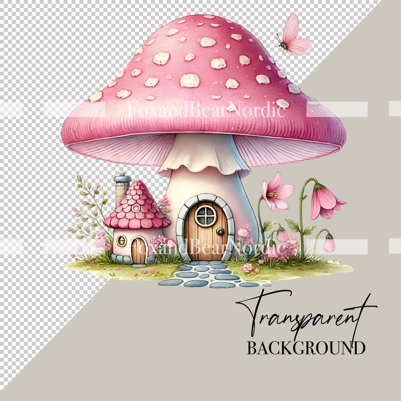 Watercolor Mushroom Clipart Fairy House Clipart Mushrooms PNG Pastel ...