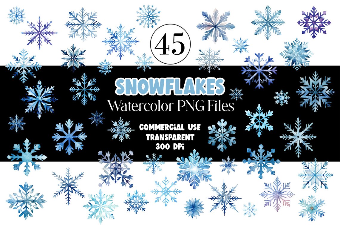 Snowflake PNG Watercolor Clipart Winter PNG Commercial Use Watercolor ...