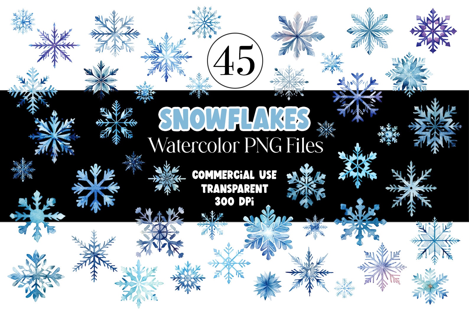 Snowflake PNG Watercolor Clipart Winter PNG Commercial Use Watercolor ...