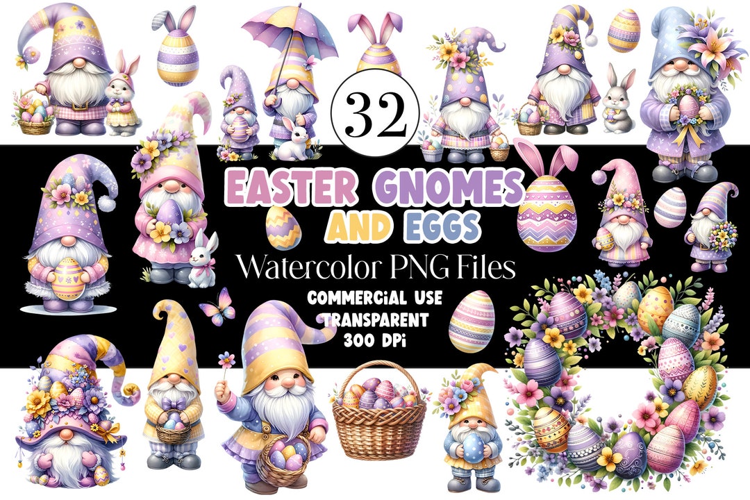 Watercolor Easter Gnomes Clipart PNG Gnome Clip Art Pastel Easter PNG ...