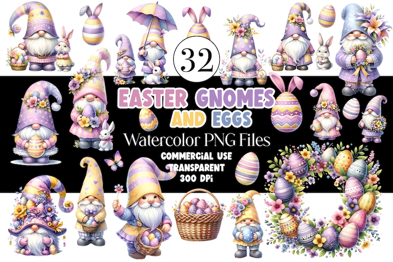 Watercolor Easter Gnomes Clipart PNG Gnome Clip Art Pastel Easter PNG ...