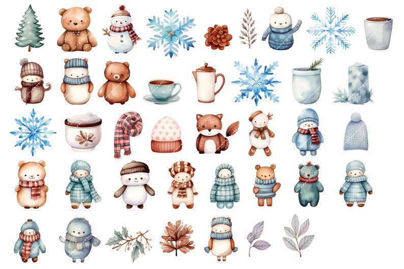 Watercolor Clipart Winter PNG Commercial Use Watercolor Clip Art Winter ...