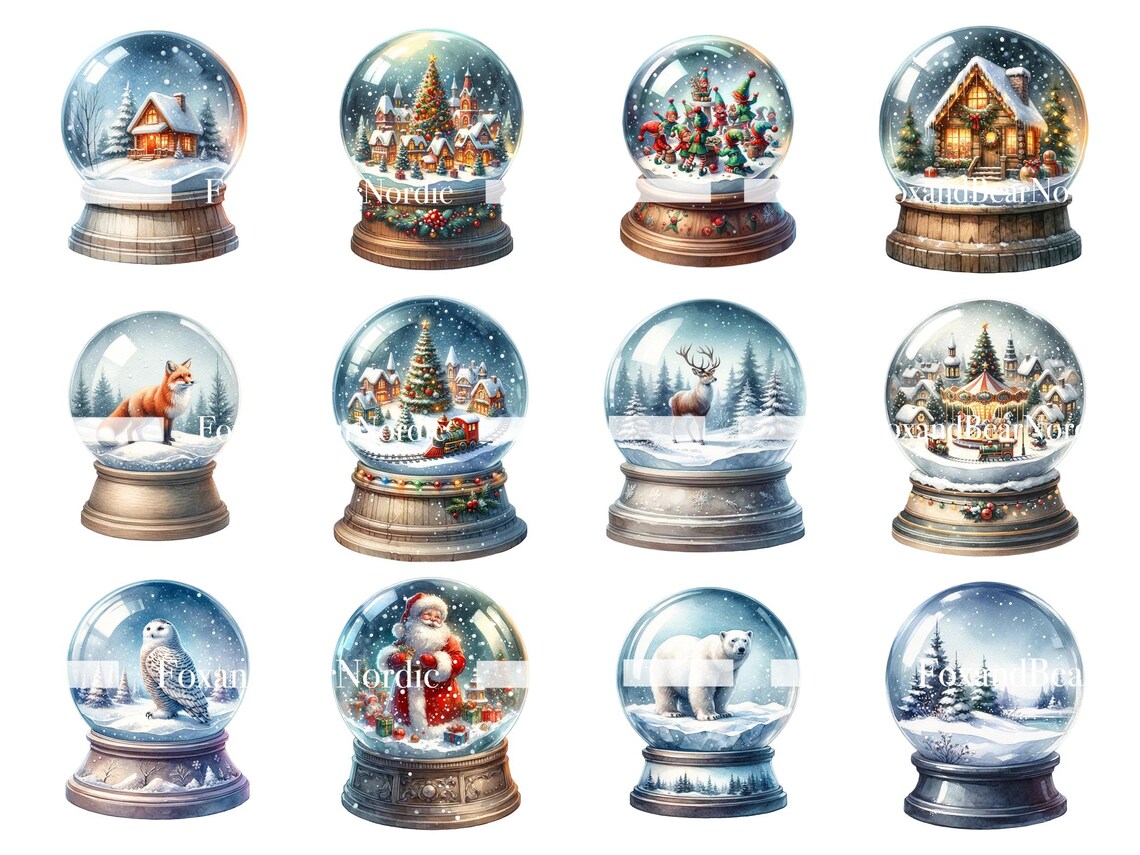 Christmas Snowglobe Clipart Watercolor Christmas Clipart PNG Reindeer ...
