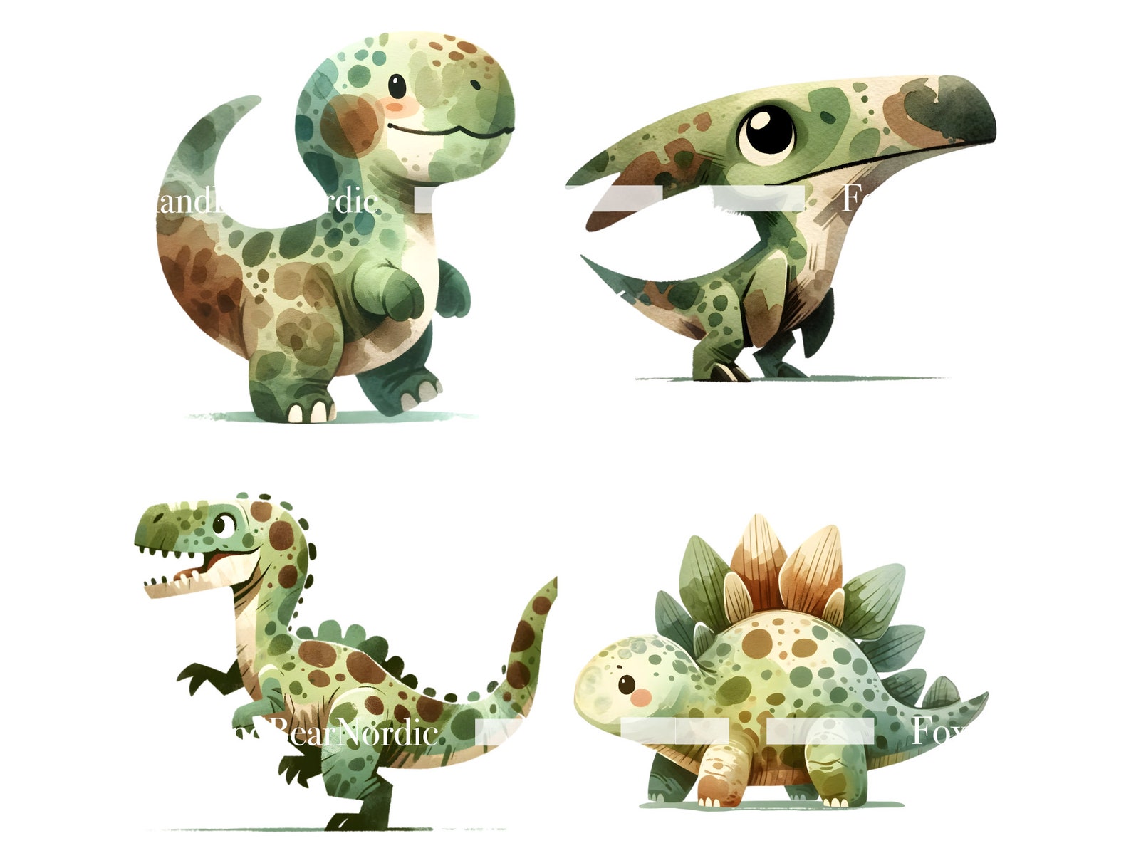 Watercolor Dinosaurs Clipart for Kids Cute Dinosaur Birthday PNG ...