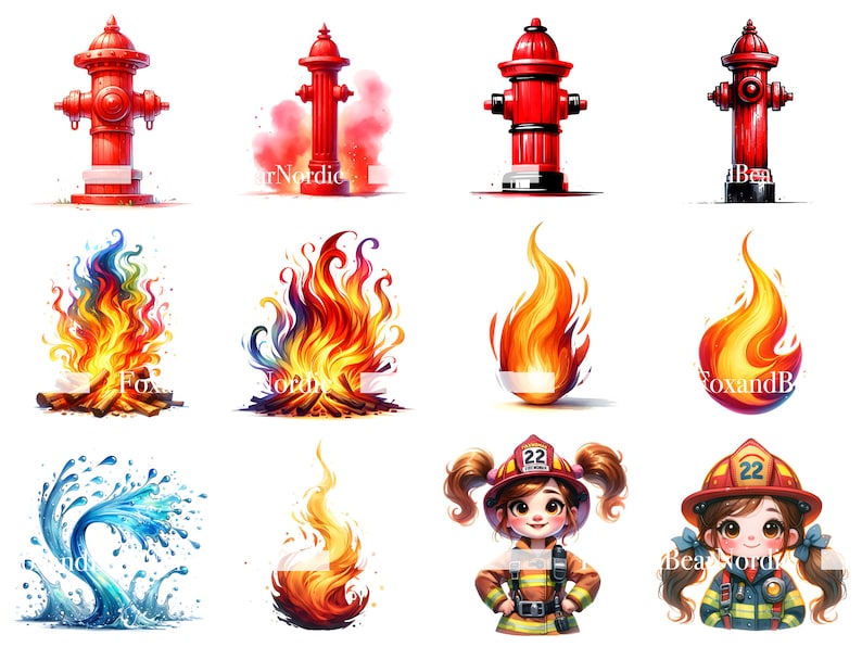 Watercolor Firetruck Clipart Firefighter PNG Fire Department PNG ...