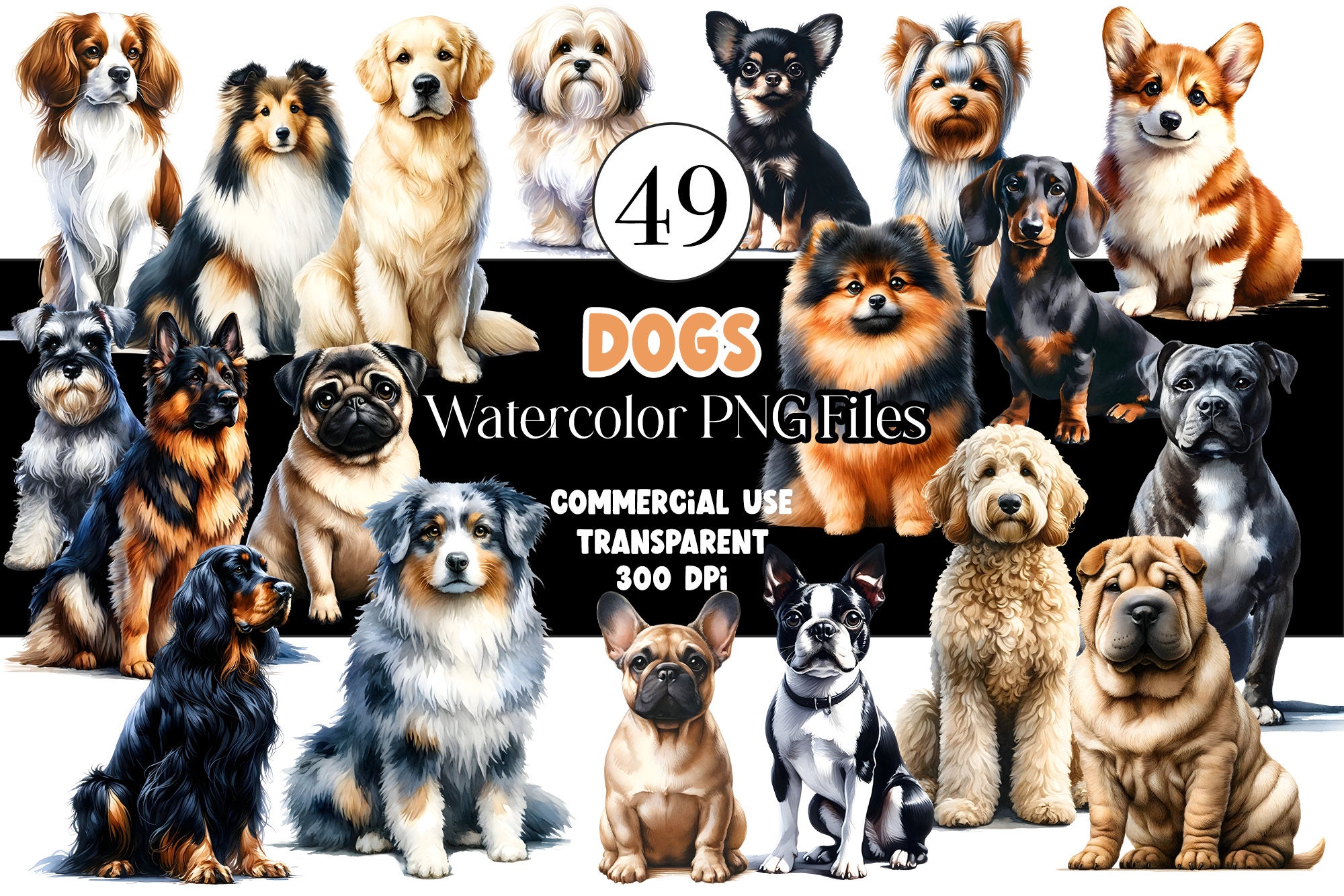 Watercolor Dog Breeds Clipart Bundle Dog PNG Golden Retriever PNG ...