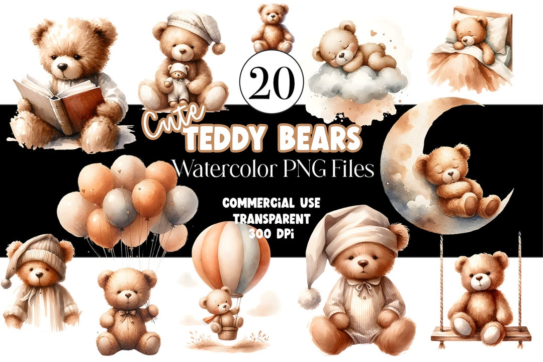 Watercolor Teddy Bear Clipart Cute Teddy Bear Clip Art Teddy Bear PNG ...