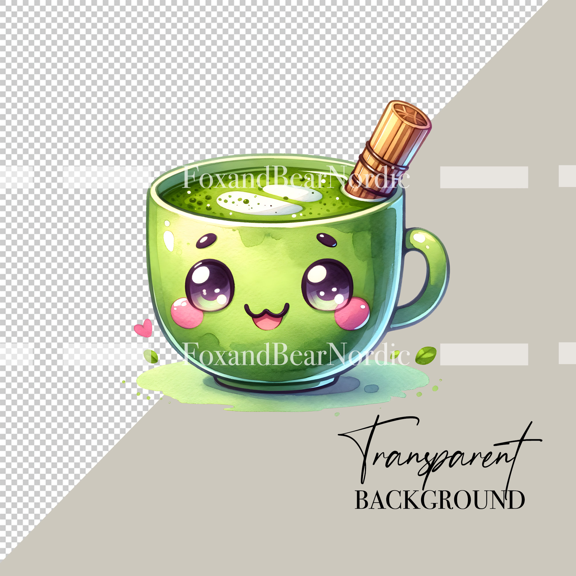 Watercolor Matcha Clipart Kawaii Clipart PNG Bundle Matcha Lover ...