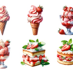 Watercolor Strawberry Clipart Food Ice Cream Clipart Summer Clipart Ice ...
