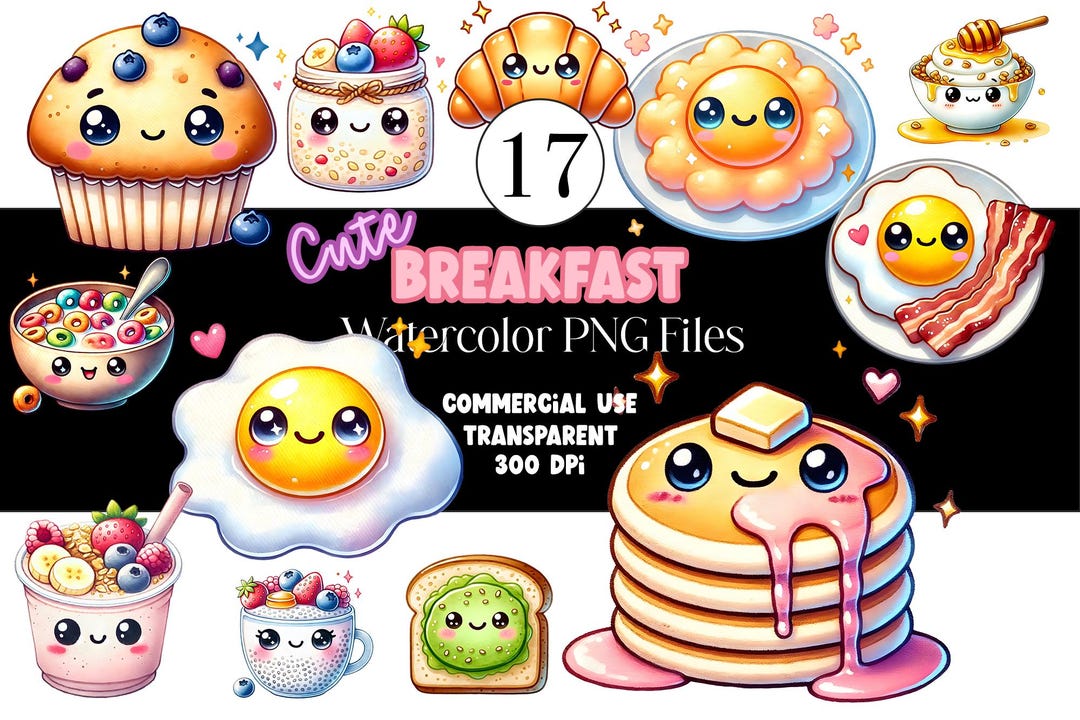 Kawaii Breakfast Clipart Food Clipart Cereal Brunch Egg Bacon Clipart ...