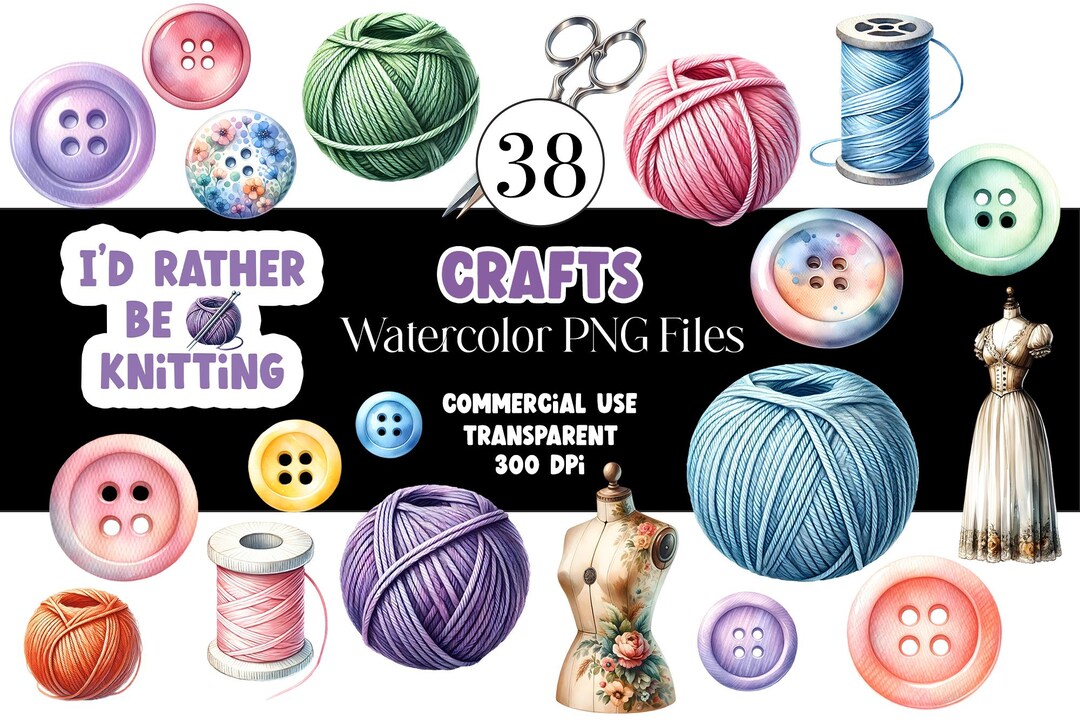 Watercolor Crochet Clipart Button Clipart Sewing Clipart Crochet PNG ...