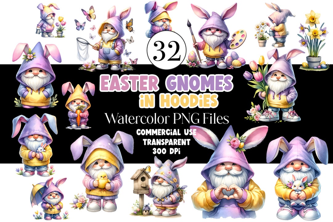 Watercolor Easter Gnomes Clipart PNG Gnome Clip Art Pastel Easter PNG ...