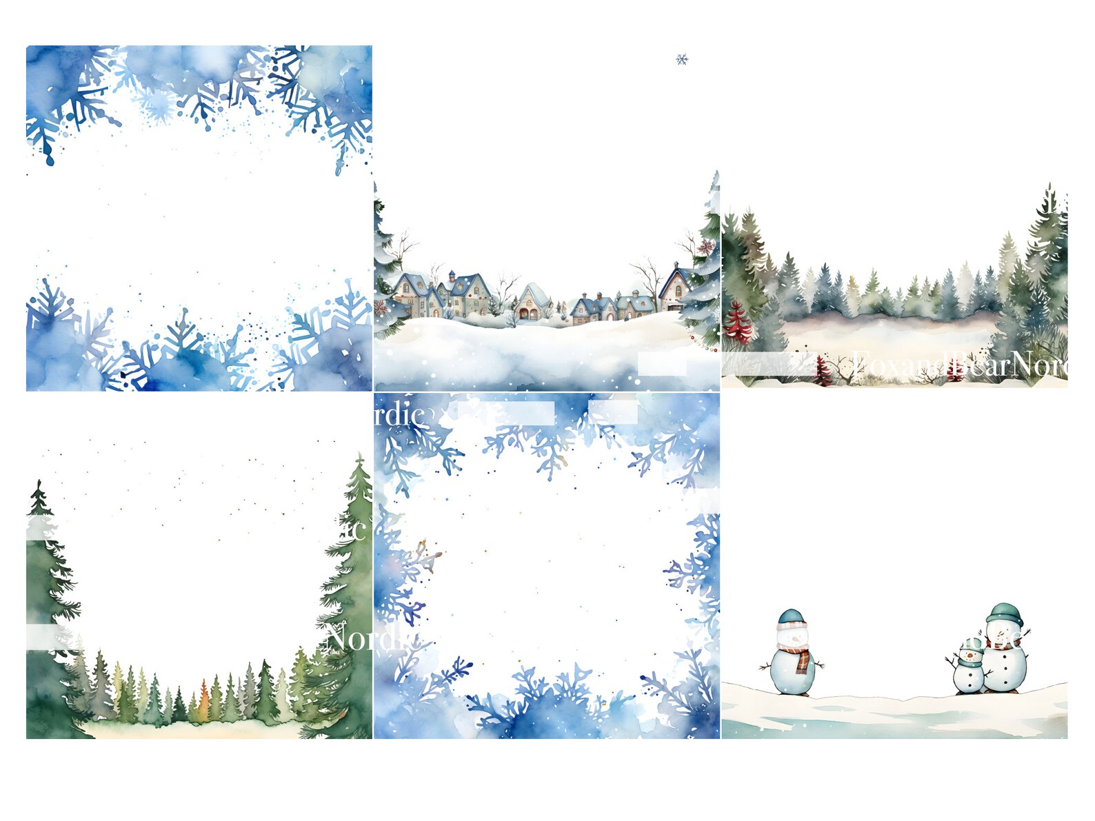 Snowflake Border Watercolor Clipart Winter PNG Commercial Use ...