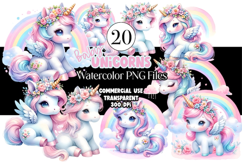 Watercolor Baby Unicorn PNG Unicorn Clipart Unicorn Birthday Clip Art ...