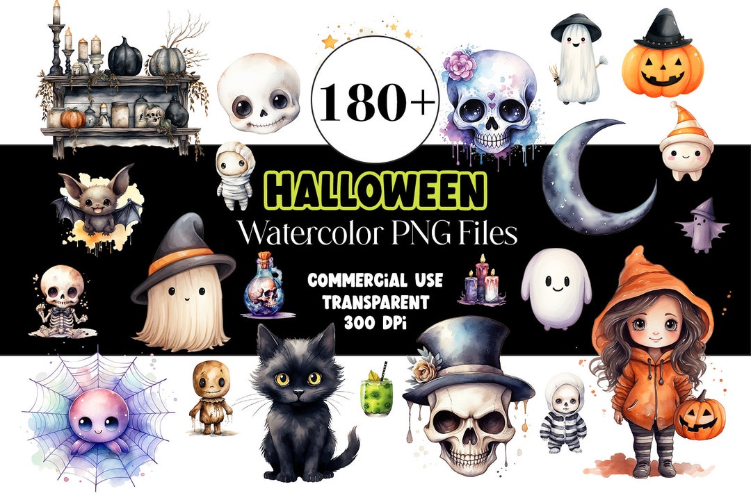 Watercolor Clip Art Bundle Halloween PNG Spooky Season PNG Pumpkin PNG ...