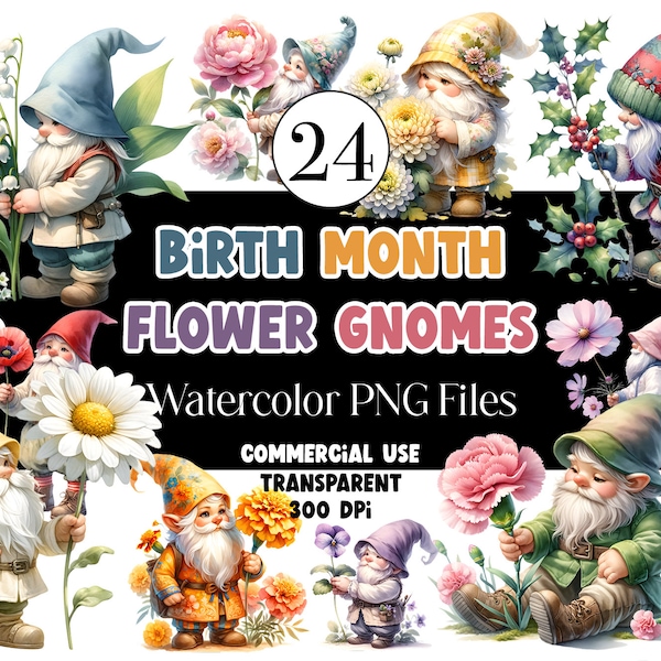 Flower Gnome Clip Art - Etsy