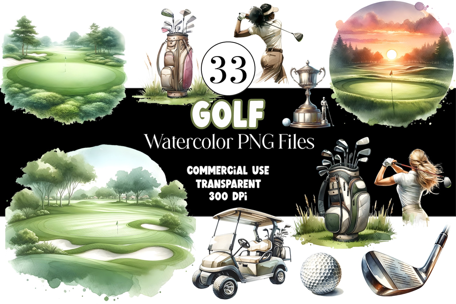 Watercolor Golf Clipart Golf Club PNG Golfer Graphics Golf Ball Clipart ...