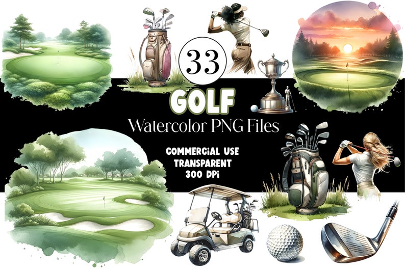 Watercolor Golf Clipart Golf Club PNG Golfer Graphics Golf Ball Clipart ...