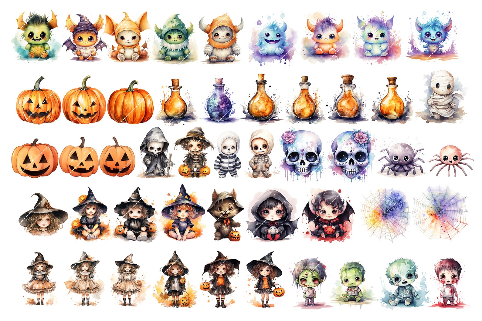 Watercolor Clipart Halloween PNG Commercial Use Spooky Season - Etsy