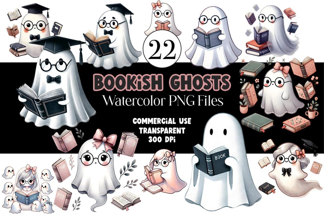 Bookish Cute Ghost PNG Pastel Halloween Clipart Ghost Pink Ghost PNG ...