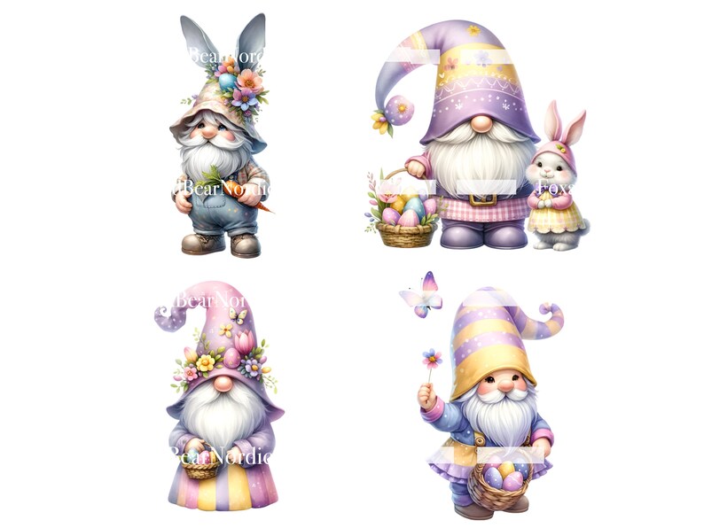 Watercolor Easter Gnomes Clipart PNG Gnome Clip Art Pastel Easter PNG ...
