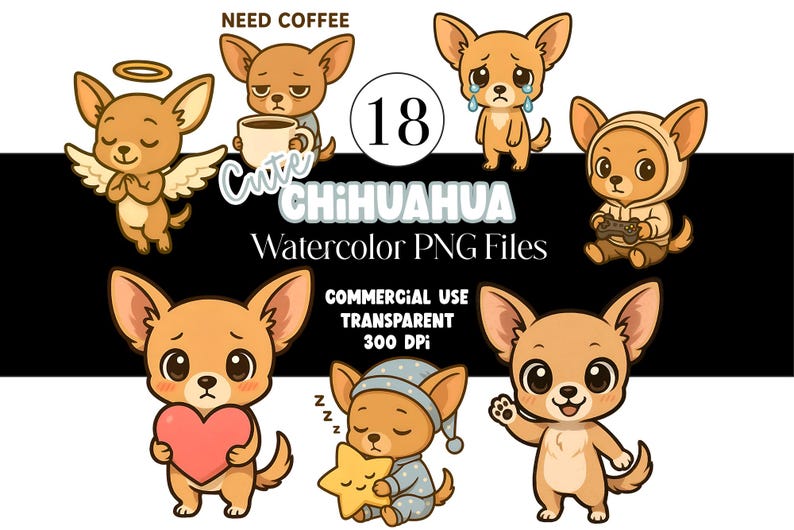 Chibi Chihuahua Clipart Bundle | 18 Dog Character Pngs | Cute Anime ...
