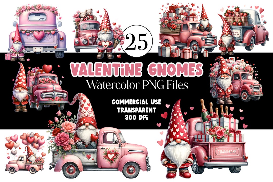 Valentines Gnome Clipart Pink Truck Gnome Valentine PNG Valentines ...