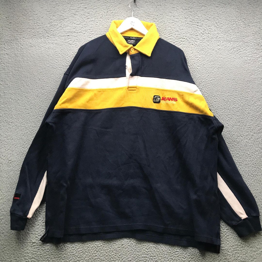 Vintage Fubu Sports Rugby Polo Shirt Men's 2XL Long Sleeve Logo Striped ...