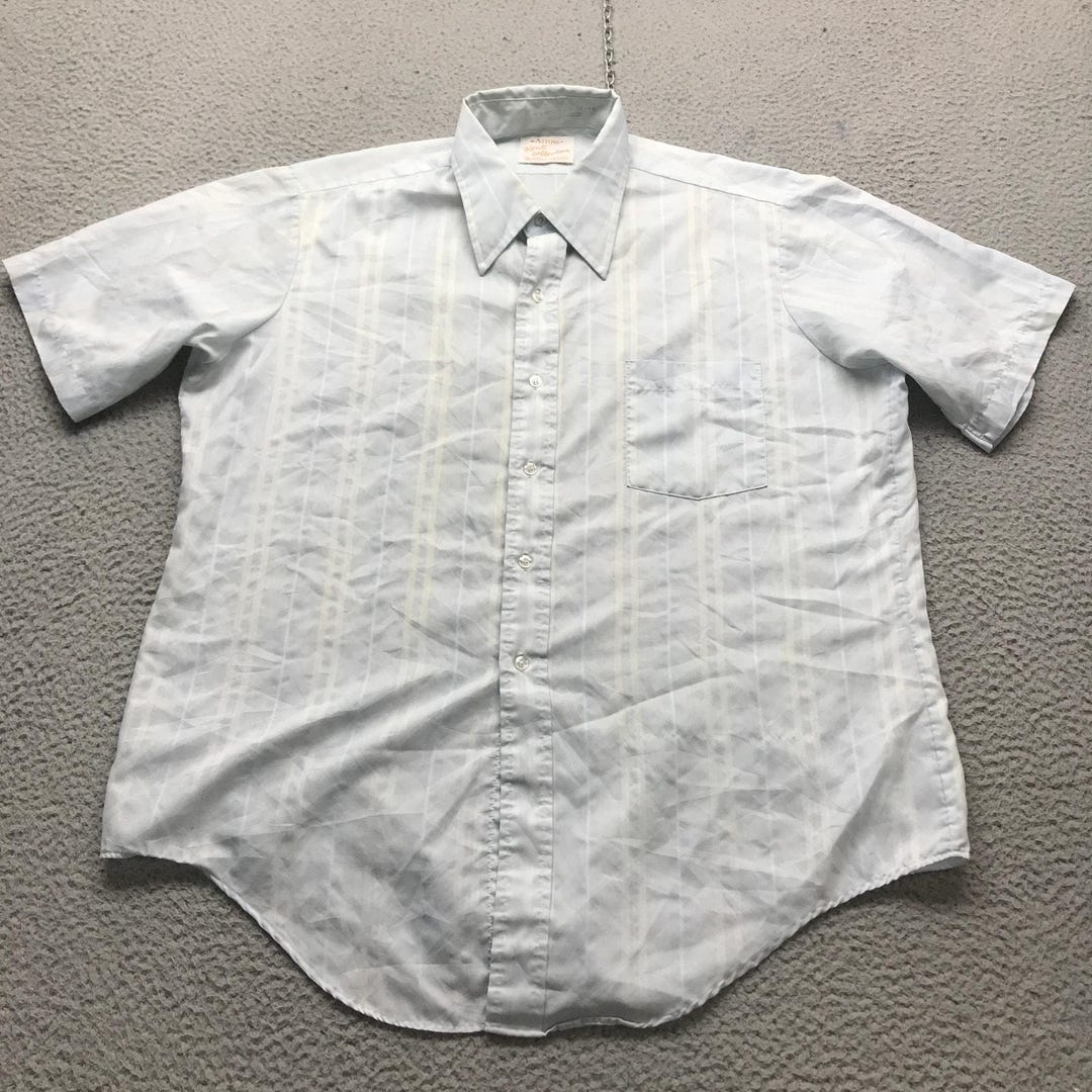 Vintage 70s Arrow Kent Sanforized Button up Shirt Men's 16.5 XL Short ...