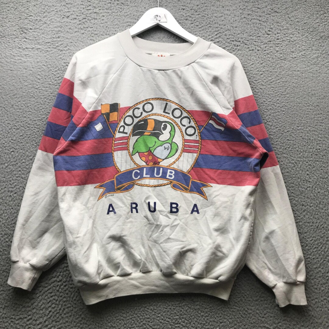 Vintage Poco Loco Club Aruba Happy Hour Sweatshirt Men Large L Striped ...