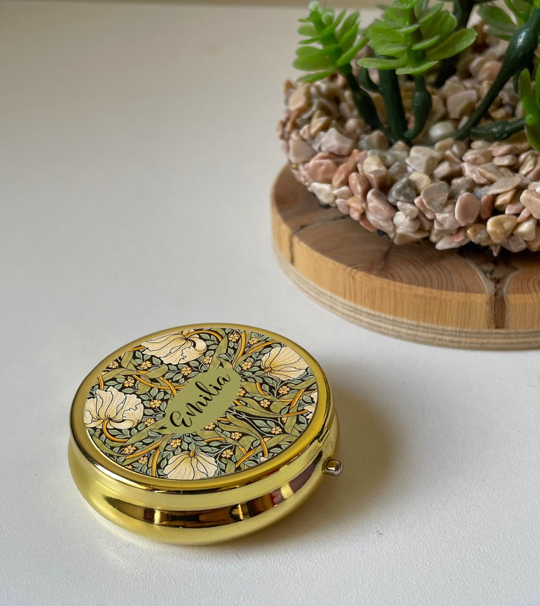 William Morris Olive Green Pimpernel Personalised Pill Box,floral Stud ...