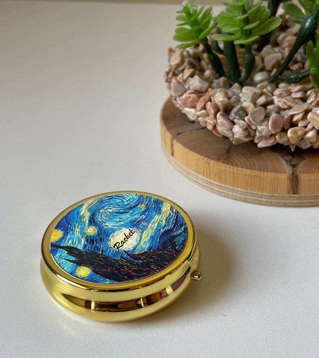 Van Gogh Starry Nights Personalised Pill Box,blue Gold Sky, Stud Box ...