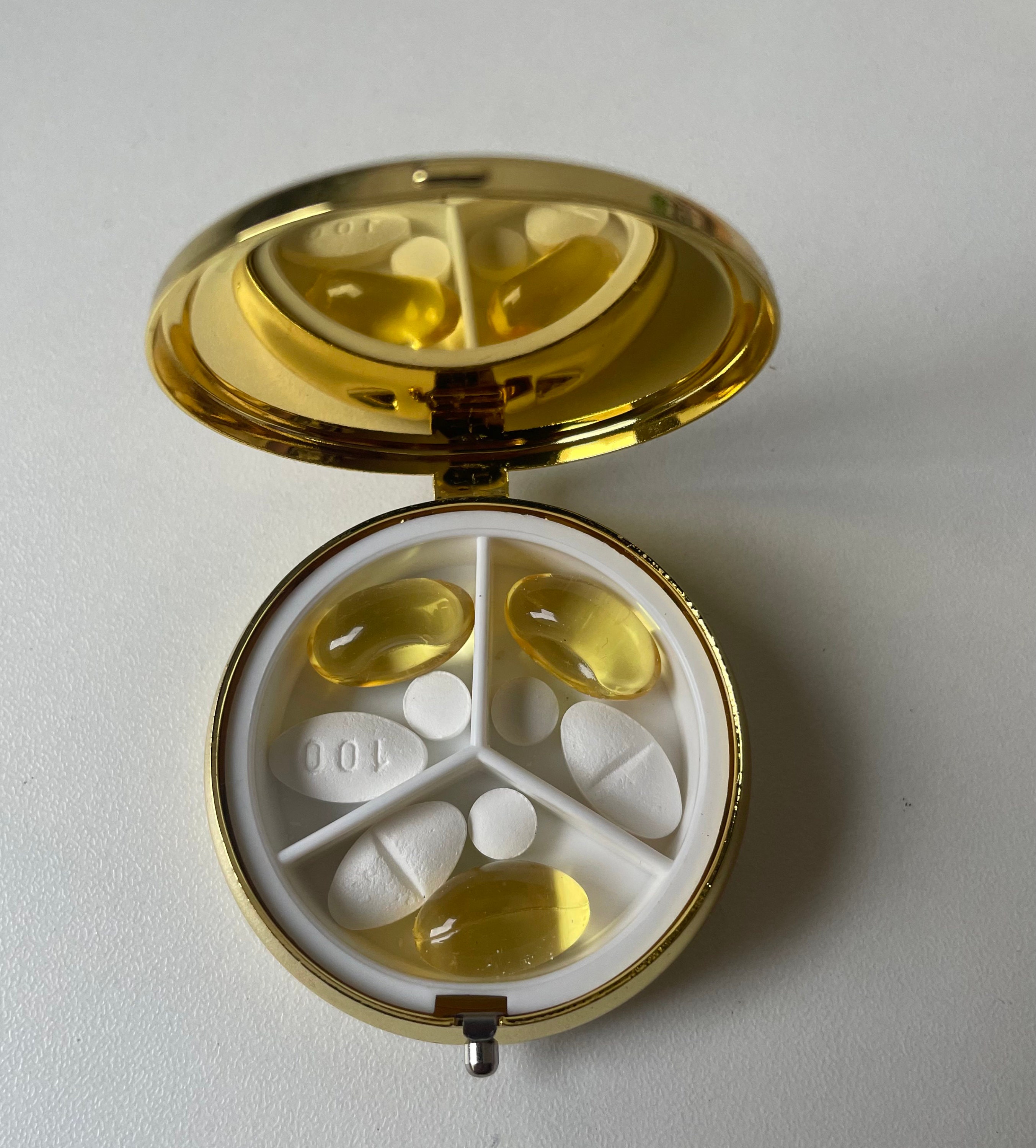 William Morris Daffodil Floral Personalised Pill Box,round Gold Stud ...