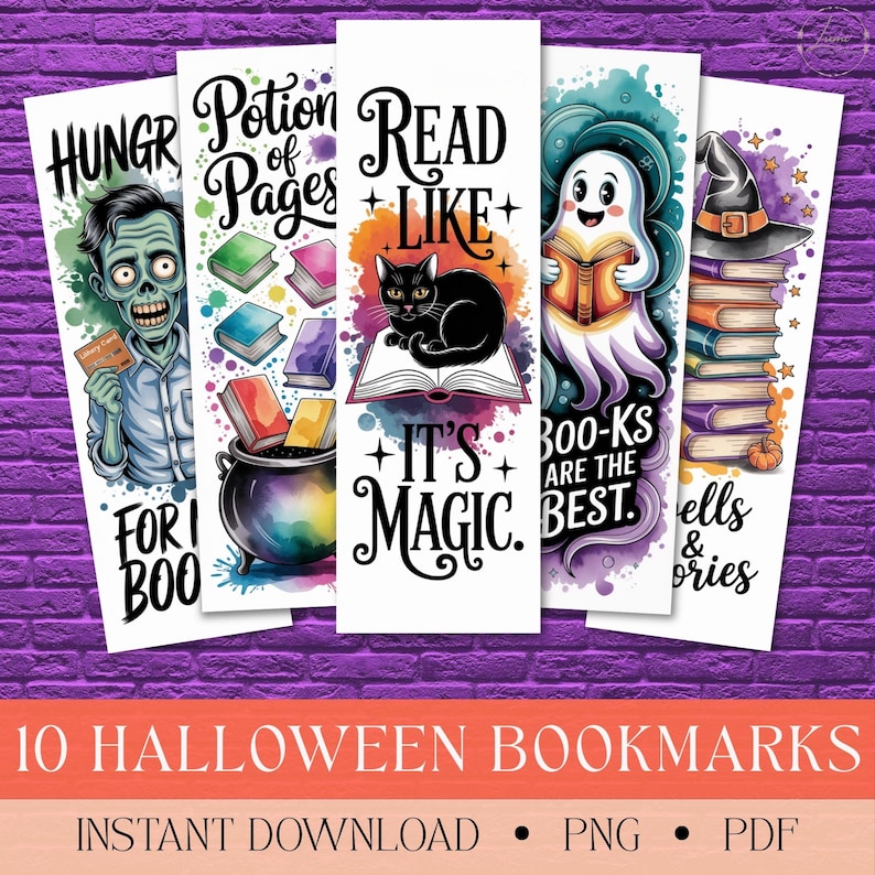 Halloween Bookmarks for Kids Printable Pdf Bundle, Kawaii Ghost Cat ...