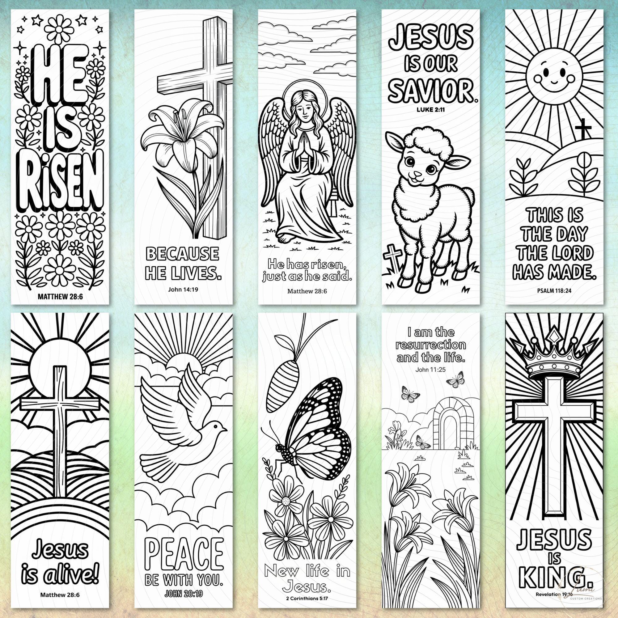 10 Easter Coloring Bookmarks, Inspirational Uplifting Kids Faith-based ...