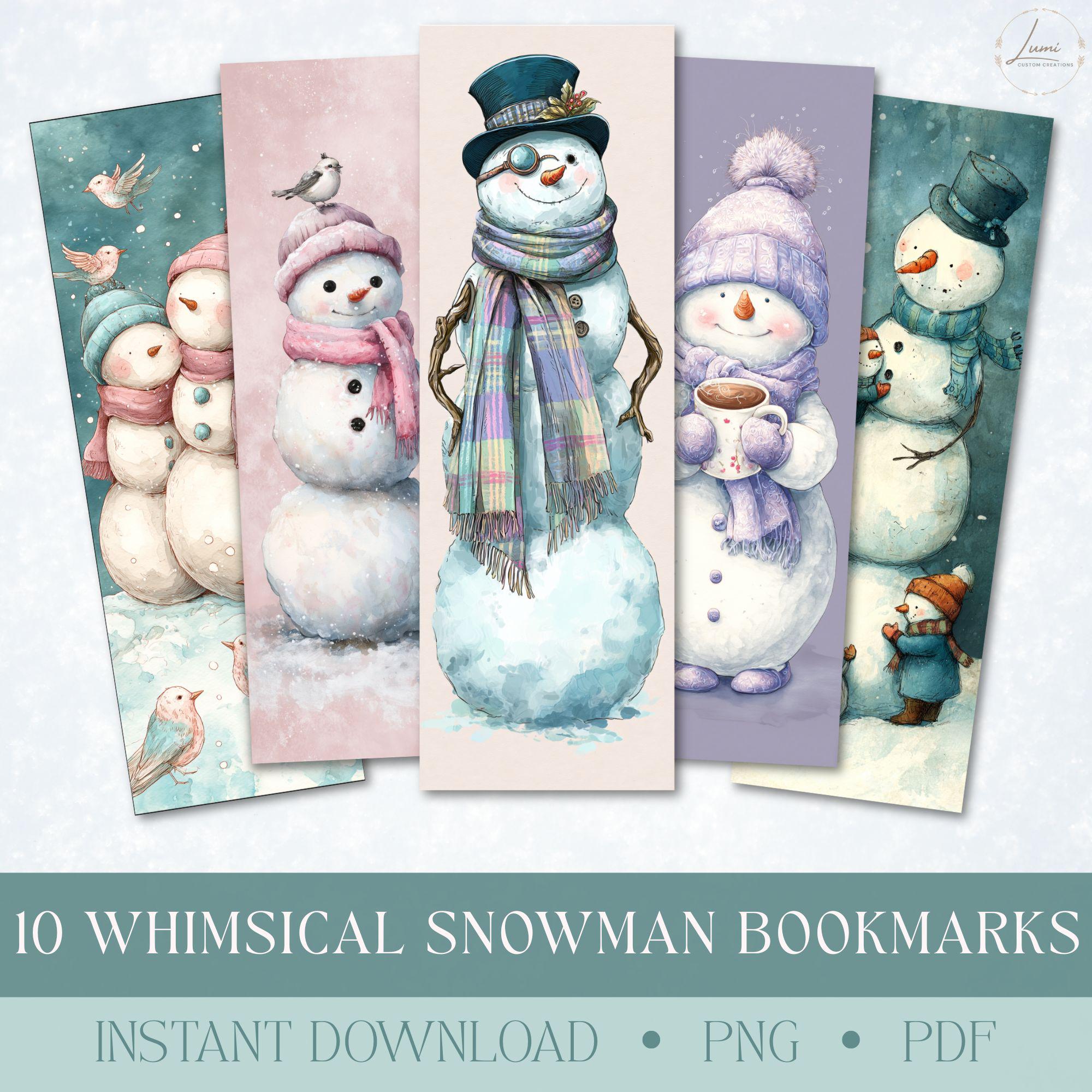 Whimsical Snowman Bookmark Printable Pdf Bundle, Christmas PNG ...